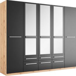 Kleiderschrank Priess "Schrank Garderobe Wäscheschrank Barcelona in 5 Breiten", schwarz (astkernbuche, schwarz), B:230cm H:193cm T:54cm, Holzwerkstoff, Schränke, viel Stauraum, geräumige Schubkästen, mit Spiegel, MADE IN GERMANY
