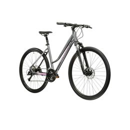 Crossrad KROSS "KROSS Crossrad Damen 28" Evado 4.0 grau 16 Gänge" Gr. 48, grau, schwarz, Fahrräder, Damen, 43cm, 28 Zoll (71,12cm) hinten: 28 Zoll (71,12cm)
