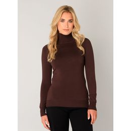 Rollkragenpullover Base Level "Yuen", Damen, Gr. 46, braun, Web, Obermaterial: 80% Viskose, 20% Nylon, figurbetont hüftlang, eng angesetztes Bündchen, Pullover Rollkragenpullover