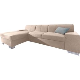 Ecksofa DOMO collection "Star, zeitlose Formensprache, elegante Optik, Breite 248cm, L-Form", beige (natur), B:248cm H:74cm T:150cm, Softlux-Kunstleder;Primabelle-Microfaser;Struktur (90% Polyester und 10% Polyacryl), Sofas, Ecksofa, wahlweise mit Bettfunktion
