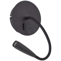 Brilliant LED Wandstrahler "Jutta", braun (sand schwarz), &Oslash; 14cm H: 41cm, 1 Stk., Leuchten, USB-Anschluss, flexibler Lesearm, 170 lm, 3000 K, LED Wandstrahler