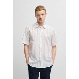 Kurzarmhemd BOSS Orange "Rash", Herren, Gr. L, N-Gr, wei&szlig; (wei&szlig;100), Web, Obermaterial: 100% Baumwolle, unifarben, regular fit, hoch geschlossener Ausschnitt, eingesetzt normaler Saum, Hemden, mit durchgehenden Logoprint