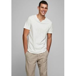 Jack & Jones T-Shirt JACK & JONES "SPLIT NECK TEE", Herren, Gr. XS, weiß (cloud dancer), Jersey, Obermaterial: 100% Baumwolle, unifarben, schmal hüftbedeckend, V-Ausschnitt, gerader Abschluss, Shirts