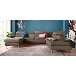 Wohnlandschaft exxpo - SOFA FASHION "Maretto, bequem und komfortabel, viel Platz, Breite 330cm, U-Form", grau (delphin), B:330cm H:96cm T:230cm, Luxus-Microfaser Vintageoptik (100% Polyester);Webstoff, Sofas, Wohnlandschaft, inkl. Kopfteilverstellung f&uuml;r mehr Sitzkomfort, wahlweise Bettfunktion
