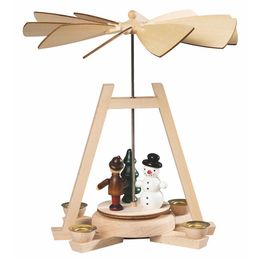 Weihnachtspyramide SAICO ORIGINAL "Tischpyramide, Kind mit Schneemann", natur, B:21cm H:23cm T:21cm, Holz teilmassiv, Sperrholz, Weihnachtspyramiden, für 4 Pyramidenkerzen, HxØ: 23x21cm