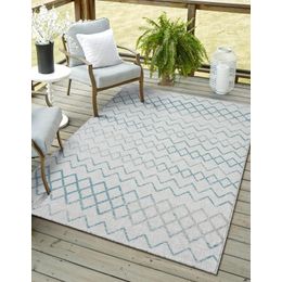 Teppich "Nebula, LAGERRÄUMUNG", blau (grau,türkis,cream), B:160cm H:6mm L:230cm, Polypropylen, MyFlair MÖBEL & ACCESSOIRES, Teppiche, Teppich, modernes Design, Rauten, Outdoor geeignet, Balkon, Terrasse