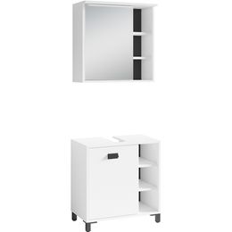 Badm&ouml;bel-Set ByLiving "Wellness", wei&szlig;, B:60cm H:62cm T:34cm, Kastenm&ouml;bel-Sets, Badm&ouml;bel-Set, praktisches 2er-Set mit LED Beleuchtung und viel Stauraum