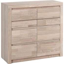 Kommode Home Affaire "Silkeborg", braun (eiche weiß gekalkt teilmassiv), Holzwerkstoff eichefarben weiß gekalkt (Korpsu) / Massivholz Eiche weiß gekalkt (Front), Holz teilmassiv, Sideboards, Breite 90 cm