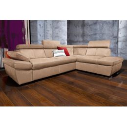 Ecksofa exxpo - SOFA FASHION "Salerno, Funktionssofa, hoher Sitzkomfort, Breite 268cm, L-Form", braun (cappuccino), B:268cm H:77cm T:204cm, NaturLeder;Primabelle-Microfaser (100% Polyester);Luxus-Kunstleder, Sofas, Ecksofa, inkl. Kopf- und Armteilverstellung, wahlweise mit Bettfunktion