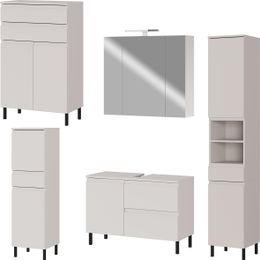 Badmöbel-Set Germania "Scantic", braun (kaschmir), B:253cm H:190cm T:34cm, Glas, MDF, Spanplatte, Kastenmöbel-Sets, bestehend aus Kommode, Schrank, Hochschrank, Waschbeckenunterschrank