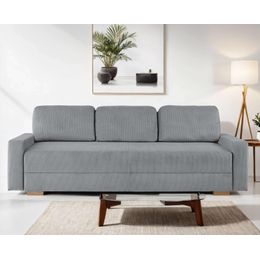 3-Sitzer Home Affaire "SHERIDIAN Schlafsofa mit Bettkasten, in Feincord & Velvet", grau, B:225cm H:80cm T:94cm, 100% Polyester, Sofas, mit Wellenunterfederung, moderne Bez&uuml;ge, B/H/T 225/94/80