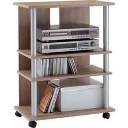 Media-Regal FMD "Variant", braun (eiche nb), B:65cm H:85cm T:40cm, Holzwerkstoff, Regale, Regal auf Rollen, Multimedia, TV, Hifi, 3 Böden, 65 cm breit