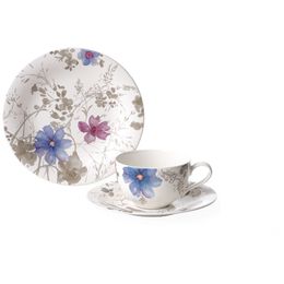 Villeroy & Boch Kaffeeservice VILLEROY & BOCH "Mariefleur Gris Basic", bunt, 18 Stk., Fine China-Porzellan, Geschirr-Sets, Made in Germany, Fine China Porzellan