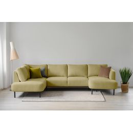 Wohnlandschaft OTTO HOME "Cesola", gelb (mustard), B:327cm H:84cm T:206cm, 90% Polyester, 10% Nylon, Sofas, Wohnlandschaft, in weichem Chenille-Stoff, Breite 327 cm, mit schwarzen Metallf&uuml;&szlig;en