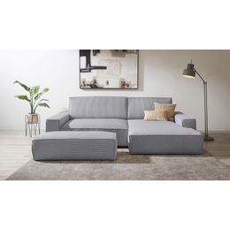 Polsterecke Home Affaire "SHERWOOD XXL tief, L-Form, Schlaffunktion, Bigsofa, Cord, Leinenoptik", grau (hellgrau), B:284cm H:90cm T:135cm, 100% Polyester, Sofas, stellbar zum Schlafsofa (Krokodilverbinder), Cord, Leinenoptik