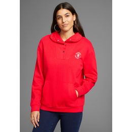 Sweatshirt DELMAO, Damen, Gr. 36/38 (S), rot, Sweatware, Obermaterial: 80% Baumwolle, 20% Polyester. B&uuml;ndchen: 95% Baumwolle, 5% Elasthan, bequem h&uuml;ftlang, Rippb&uuml;ndchen, Sweatshirts Sweatshirt, mit Troyer Kragen - NEUE KOLLEKTION