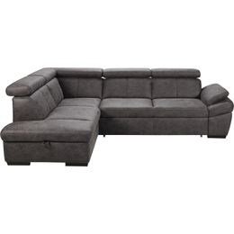 Ecksofa exxpo - SOFA FASHION "Salerno, Funktionssofa, hoher Sitzkomfort, Breite 268cm, L-Form", grau (elefant), B:268cm H:77cm T:204cm, NaturLeder;Primabelle-Microfaser (100% Polyester);Luxus-Kunstleder, Sofas, Ecksofa, inkl. Kopf- und Armteilverstellung, wahlweise mit Bettfunktion