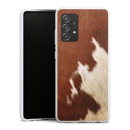 DeinDesign Galaxy A52s 5G Handy Silikon Hülle Case weiß Handyhülle Fur Animal Look Cow Silikon Case
