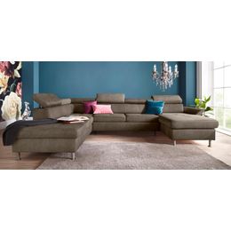 Wohnlandschaft exxpo - SOFA FASHION "Maretto, bequem und komfortabel, viel Platz, Breite 330cm, U-Form", grau (delphin), B:330cm H:96cm T:230cm, Luxus-Microfaser Vintageoptik (100% Polyester);Webstoff, Sofas, Wohnlandschaft, inkl. Kopfteilverstellung f&uuml;r mehr Sitzkomfort, wahlweise Bettfunktion