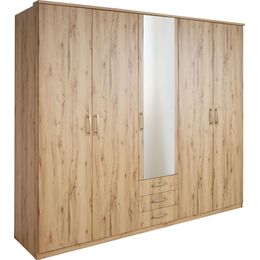 Kleiderschrank Priess "Husum", beige (astkernbuchefarben), B:231cm H:196cm T:57cm, Holzwerkstoff, Schränke, Kleiderschrank, mit dekorativen Kranz, wahlweise mit Schubkästen