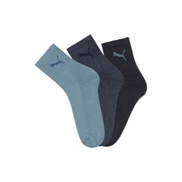 Sportsocken Puma "short crew", Herren, Gr. 47-49, blau (1x navy, 1x hellblau, 1x nightblau, melange), Baumwollmischung, Elasthan, Polyamid, Polyester, bedruckt, unifarben mit Farbeinsatz, elastisch, Socken, gepolsterte Frottee-Sohle, atmungsaktiv