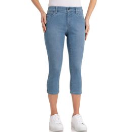 Caprijeans WONDERJEANS, Damen, Gr. 40, Länge 21, blau (seablau), Denim/Jeans, Obermaterial: 64% Baumwolle, 30% Polyamid, 6% Elasthan, unifarben, ca. Mitte Wade, Jeans, Sommerhose mit Stretch