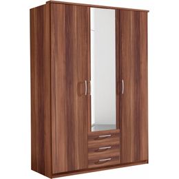 Kleiderschrank Priess "Husum", braun (nussbaumfarben), B:140cm H:196cm T:57cm, Holzwerkstoff, Schränke, Kleiderschrank, mit dekorativen Kranz, wahlweise mit Schubkästen