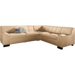 Ecksofa DOMO collection "Norma, moderne Armlehnen, zeitlos und elegant, Breite 247cm, L-Form", braun (cappuccino), B:247cm H:74cm T:212cm, Microfaser PRIMABELLE (100% Polyester);Kunstleder SOFTLUX;Struktur (90% Polyester, 10% Polyacryl);NaturLEDER (echtes Rindsleder), Sofas, Ecksofa, wahlweise mit Bettfunktion