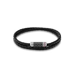Armband Tommy Hilfiger "Schmuck Edelstahl Armschmuck Lederarmband Wickelarmband", bunt (edelstahlfarben, schwarz, weiß, blau, rot), Armbänder, Herren, 19cm, Edelstahl Leder, Edelstahl, Leder, Armband