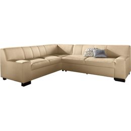 Ecksofa DOMO collection "Norma, moderne Armlehnen, zeitlos und elegant, Breite 247cm, L-Form", braun (cappuccino), B:247cm H:74cm T:212cm, Microfaser PRIMABELLE (100% Polyester);Kunstleder SOFTLUX;Struktur (90% Polyester, 10% Polyacryl);NaturLEDER (echtes Rindsleder), Sofas, Ecksofa, wahlweise mit Bettfunktion