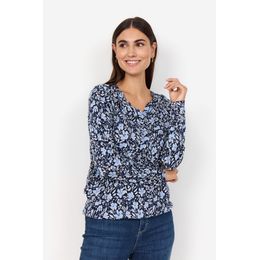 Druckbluse soyaconcept "SC-FELICITY AOP 493", Damen, Gr. XL, blau (6330c air blau combi), Web, Obermaterial: 50% Baumwolle, 50% Viskose, gemustert, loose fit normal, V-Ausschnitt, Blusen Druckbluse