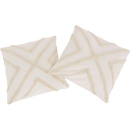 Dekokissen "Sidonie", beige (creme, unifarben), B:50cm L:50cm, Baumwolle, LeGer Home by Lena Gercke, Dekokissen_Sitzkissen_Kissenh&uuml;llen, 2-er Set, Hoch-Tief Design, Kissenh&uuml;llen ohne F&uuml;llung, zwei Gr&ouml;&szlig;en