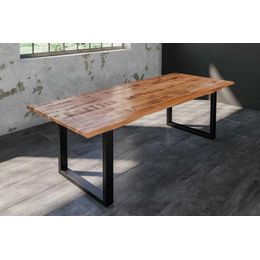 B-Ware Baumkantentisch Esstisch Mangoholz massiv U-Gestell schwarz 260 x 100 cm DORA