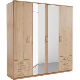 Kleiderschrank Priess "Husum", braun (livornobuchefarben), B:185cm H:196cm T:57cm, Holzwerkstoff, Schränke, Kleiderschrank, mit dekorativen Kranz, wahlweise mit Schubkästen