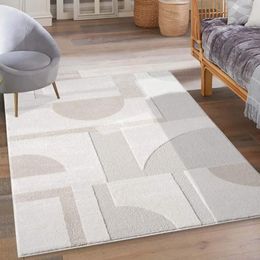 Teppich Carpet City "LOUNGE 9992", beige (creme), B:160cm H:15mm L:230cm, Obermaterial: 100% Polyester, Teppiche, Teppich, Kurzflor-Teppich Modern, Hoch-Tief-Struktur, Wohnzimmer, Schlafzimmer