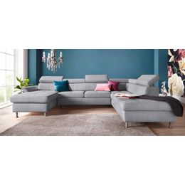 Wohnlandschaft exxpo - SOFA FASHION "Maretto, bequem und komfortabel, viel Platz, Breite 330cm, U-Form", beige, B:330cm H:96cm T:230cm, Luxus-Microfaser Vintageoptik (100% Polyester);Webstoff, Sofas, Wohnlandschaft, inkl. Kopfteilverstellung f&uuml;r mehr Sitzkomfort, wahlweise Bettfunktion