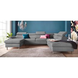 Wohnlandschaft exxpo - SOFA FASHION "Maretto, bequem und komfortabel, viel Platz, Breite 330cm, U-Form", grau, B:330cm H:96cm T:230cm, Luxus-Microfaser Vintageoptik (100% Polyester);Webstoff, Sofas, Wohnlandschaft, inkl. Kopfteilverstellung f&uuml;r mehr Sitzkomfort, wahlweise Bettfunktion