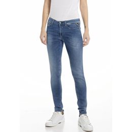 5-Pocket-Jeans Replay "NEW LUZ Skinny Fit", Damen, Gr. 25, Länge 32, blau (medium blau c39), Denim/Jeans, Obermaterial: 94% Baumwolle, 4% Elastomultiester, 2% Elasthan, skinny fit normal, Jeans, in Ankle-Länge