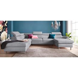 Wohnlandschaft exxpo - SOFA FASHION "Maretto, bequem und komfortabel, viel Platz, Breite 330cm, U-Form", beige, B:330cm H:96cm T:230cm, Luxus-Microfaser Vintageoptik (100% Polyester);Webstoff, Sofas, Wohnlandschaft, inkl. Kopfteilverstellung f&uuml;r mehr Sitzkomfort, wahlweise Bettfunktion