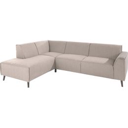 Ecksofa DOMO collection "Amora, inkl. Federkern f&uuml;r mehr Sitzkomfort, Breite 263cm, L-Form", beige, B:263cm H:81cm T:191cm, Struktur (100% Polyester);Struktur grob (100% Polyester);Luxus-Microfaser (100% Polyester), Sofas, Ecksofa, mit Ottomane, elegant und zeitlos, bequem, Komfortsitzh&ouml;he 47cm