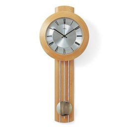 Funk-Pendelwanduhr AMS "F5132/18", braun (buchefarben), Wanduhren, Damen, B/H/L: 60cm x 25cm, Quarzuhr, Holzgeh&auml;use,Buche,Esszimmer,Wohnzimmer,Made in Germany