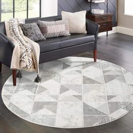 Teppich Carpet City "ANTIK231", grau, H:10mm &Oslash;:160cm, Polyester, Teppiche, Teppich, Kurzflor, 3D-Optik, Klassisch-Modern f&uuml;r Wohnzimmer, Schlafzimmer