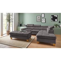 Ecksofa exxpo - SOFA FASHION "Enya, hoher Sitzkomfort, Breite 266cm, bequem, 12cm hohe F&uuml;&szlig;e, L-Form", grau (taupe), B:266cm H:79cm T:232cm, Luxus-Microfaser Vintageoptik (100% Polyester);Webvelours (92% Polyester, 8% Nylon), Sofas, Ecksofa, mit Kopfteilverstellung, wahlweise Bettfunktion u. Bettkasten