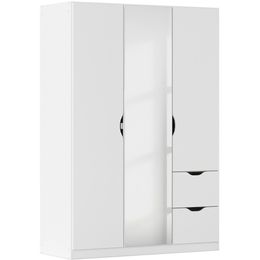 Kleiderschrank Rauch "Freiham Drehtürenschrank Garderobe BESTSELLER", weiß, B:136cm H:197cm T:54cm, Holzwerkstoff, Schränke, mit Spiegel und Schubkästen, Griffmulden, Schlafzimmerschrank Schrank