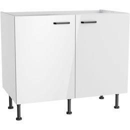 Spülenschrank KOCHSTATION "KS-Paula", weiß glanz, weiß, B:100cm H:87cm T:58,4cm, Schränke, Spülenschrank, 100 cm breit, 87 cm hoch, mit 1 Tür