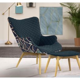 Sessel Home Affaire "Duke Print", blau, B:71cm H:90cm T:87cm, Sessel, Sessel, Karopr&auml;gung im Sitzbereich und Dekostoff auf der R&uuml;ckseite