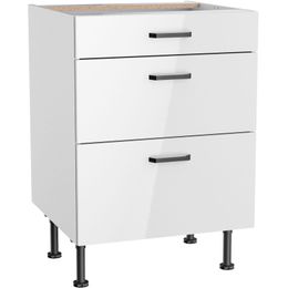 Unterschrank KOCHSTATION "KS-Paula", weiß glanz, weiß, B:60cm H:87cm T:58,4cm, Schränke, Unterschrank, 60 cm breit, 87 cm hoch, mit 1 Schubkasten, 2 Auszügen