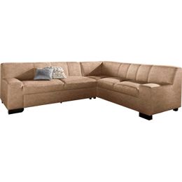 Ecksofa DOMO collection "Norma, moderne Armlehnen, zeitlos und elegant, Breite 247cm, L-Form", braun (caf&eacute;), B:247cm H:74cm T:212cm, Microfaser PRIMABELLE (100% Polyester);Kunstleder SOFTLUX;Struktur (90% Polyester, 10% Polyacryl);NaturLEDER (echtes Rindsleder), Sofas, Ecksofa, wahlweise mit Bettfunktion