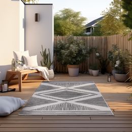 Teppich ELLE DECORATION "Rhombus, In- und Outdoor", schwarz, B:80cm H:5mm L:150cm, Polypropylen, Teppiche, Teppich, Flachgewebe, In-& Outdoor, Modern, Wendeteppich, Balkon, Wohnzimmer