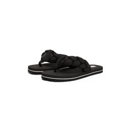 Zehentrenner Tommy Jeans "BRAIDED THONG BEACH SANDAL", Damen, Gr. 37, schwarz, Textil, Schuhe Zehentrenner, Dianette, Sommerschuh mit geflochtener, wattierter Bandage